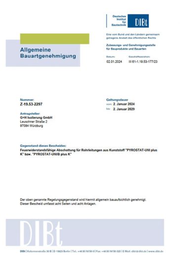 Verlängerung aBG für PYROSTAT®-UNI - G+H Group